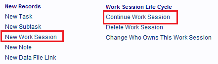 Creating Work Sessions
